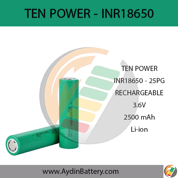 باتری قابل شارژ لیتیوم تن پاور TEN POWER INR18650 _ 2500mAh – فروشگاه ...